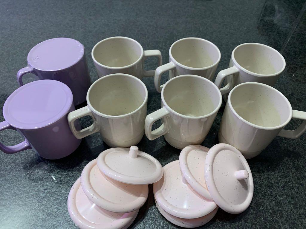 5 Melamine cups with cover, Furniture & Home Living, Kitchenware ...