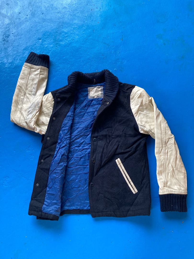 Beams Leather Arms Varsity Jacket, Men's Fashion, Coats, Jackets and ...