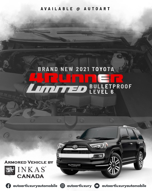 BRAND NEW 2021 TOYOTA 4RUNNER LIMITED BULLETPROOF Inkas Armor, Cars for ...