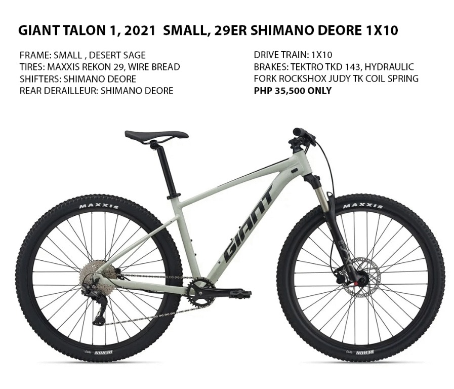 Giant talon 1, 2021 small, 29er Shimano Deore 1x10, Sports Equipment ...
