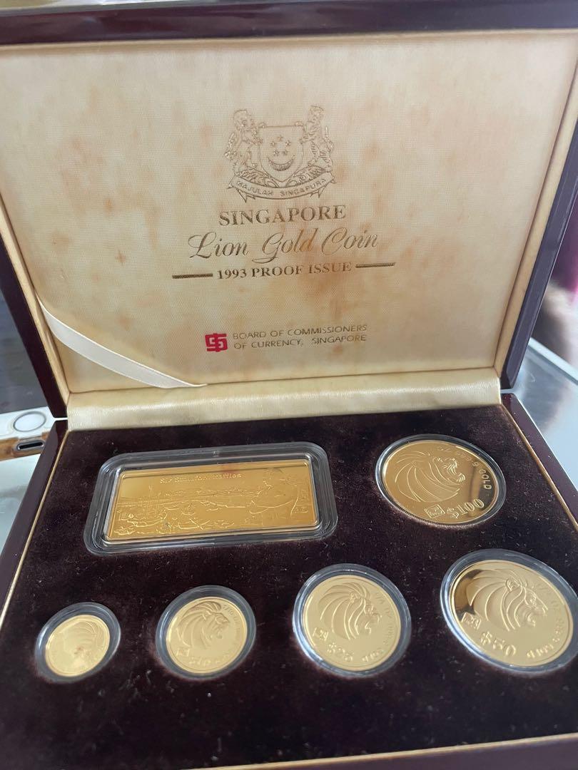 Antique 30yr old Rare! Gold collection 1993 proof issue singapore lion ...