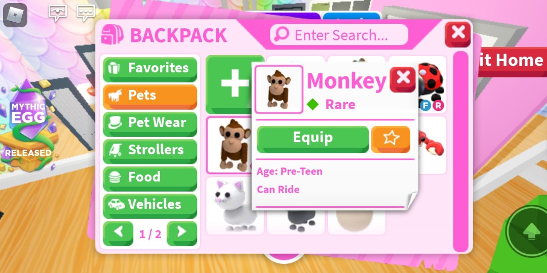 Roblox Adopt me pet monkey ride, Hobbies & Toys, Toys & Games on Carousell