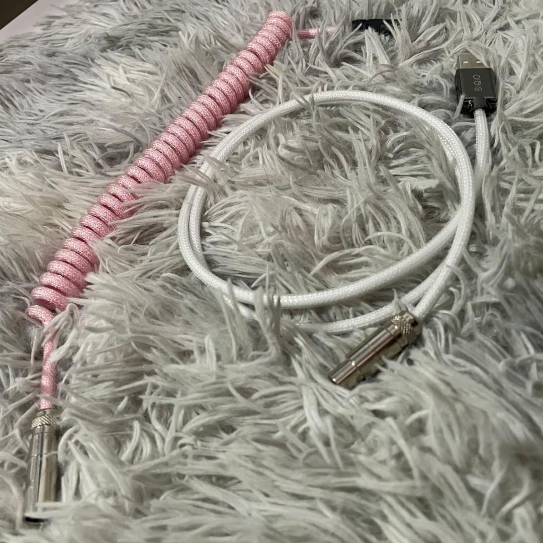 [Coiled Cable] Custom Coiled Pink Cable for Mechanical Keyboard ...