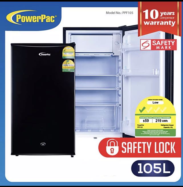 POWERPAC BAR FRIDGE 105L (PPF105), TV & Home Appliances, Kitchen ...