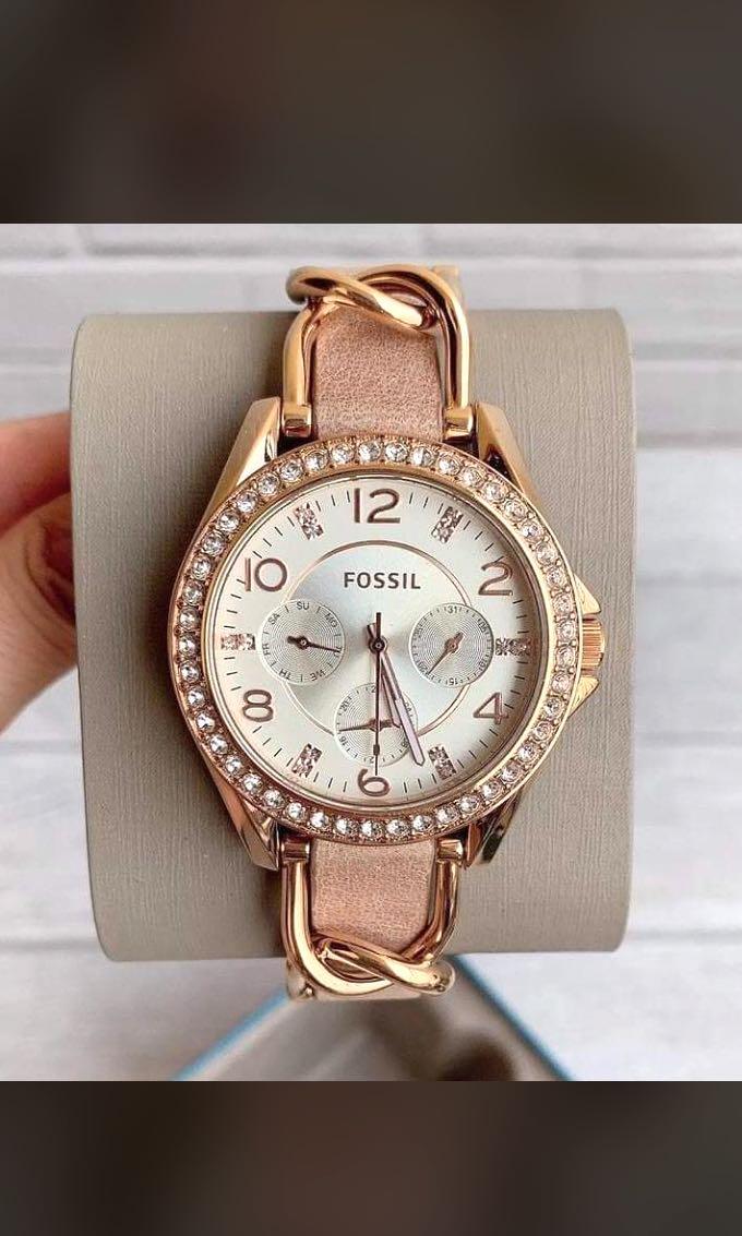 Original 100% Fossil Watch Woman Riley ES3466, Fesyen Wanita, Jam ...
