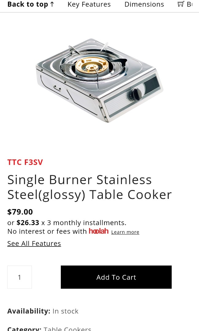 PUB TECNO SINGLE BURNER STAINLESS STEEL GLOSSY TABLE COOKER, TV & Home ...