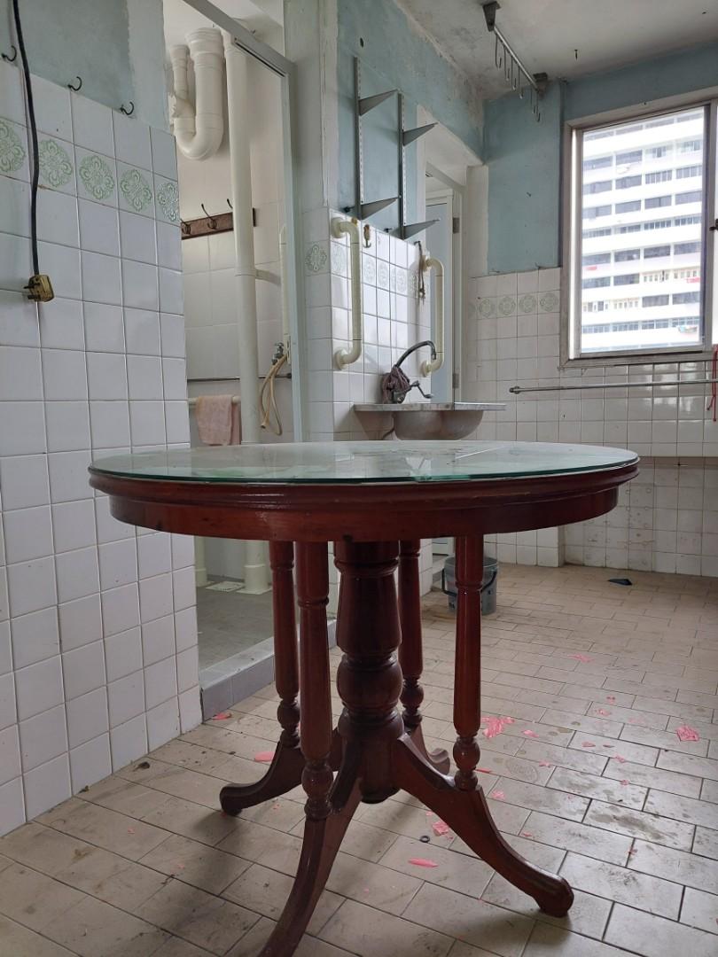 Round Kopitiam Table (with Wooden Top), Furniture & Home Living ...