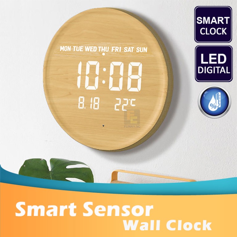 Smart Sensor Digital Wood Wall Clock, Round Wall Clock and Desktop ...