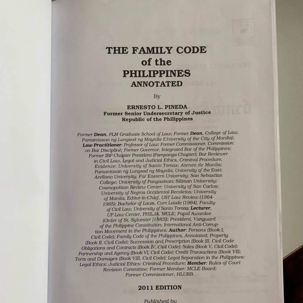 The Family Code of the Philippines Annotated Book, Hobbies & Toys ...
