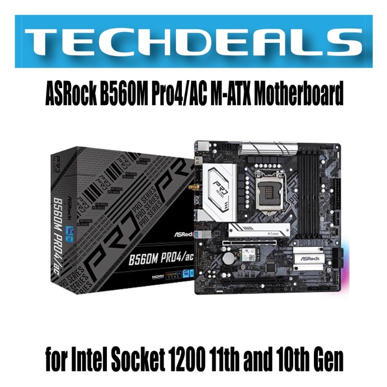 ASRock B560M Pro4/AC M-ATX Motherboard for Intel Socket 1200 11th and ...