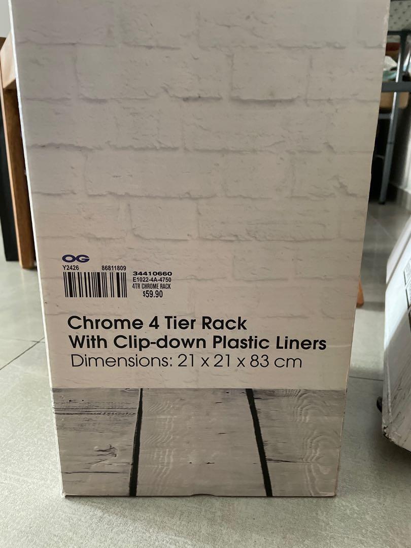 Chrome 4 Tier rack with clip down plastic liners, Furniture & Home ...