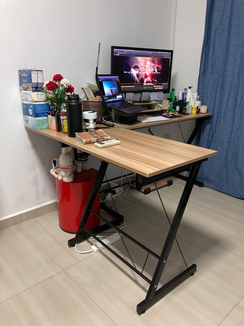 L-Shape Study Table - Walnut Design, Furniture & Home Living, Furniture ...