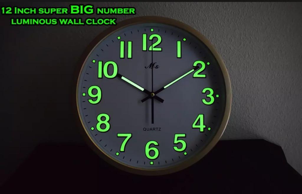 Luminous Wall Clock Big Easy-Read Number 12inch/30cm Wall Clock ( Free ...