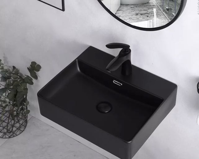 Plain Black Bathroom Basin, Furniture & Home Living, Bathroom & Kitchen ...