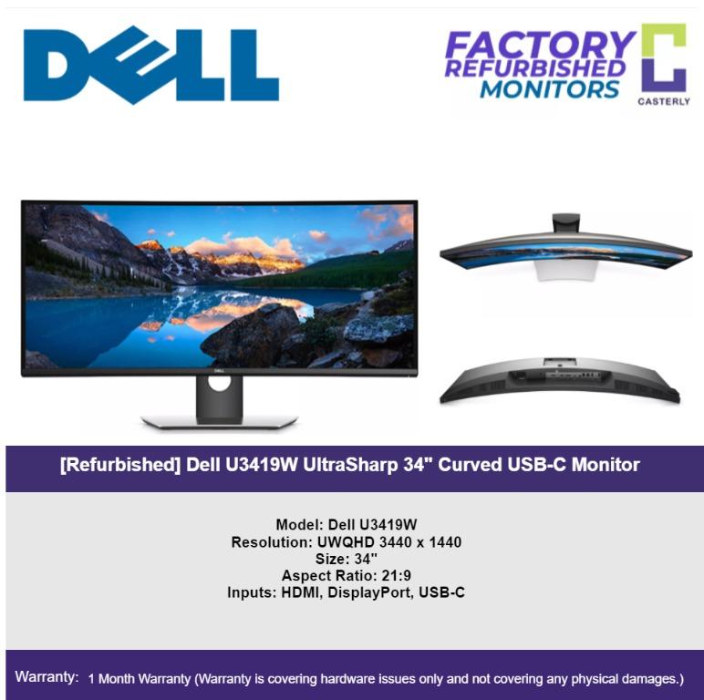 [Refurbished] Dell U3419W UltraSharp 34" Curved USB-C Monitor ...