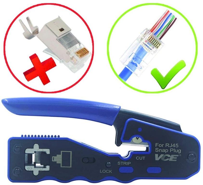 VCE GJ670BL Pass Through Crimping Tool RJ45 Crimper Feed thru Crimp ...