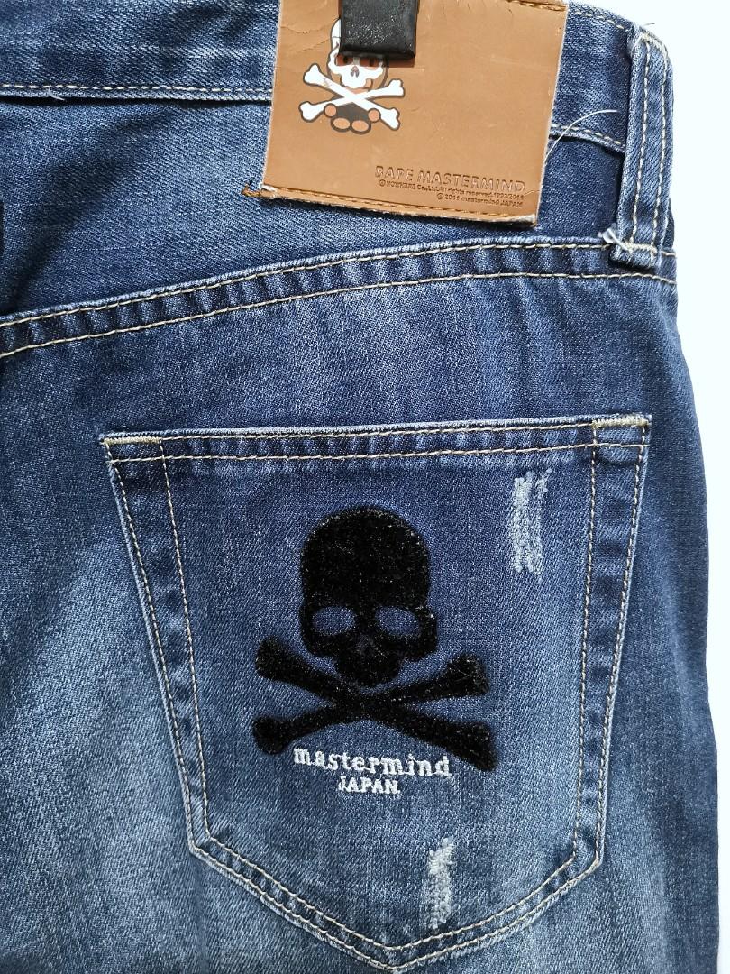 Bape x Mastermind Japan Denim Pants, Luxury, Apparel on Carousell