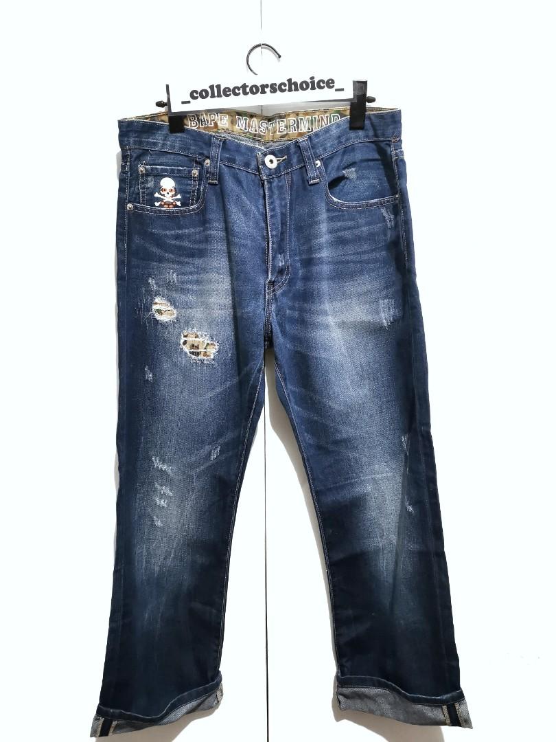 Bape x Mastermind Japan Denim Pants, Luxury, Apparel on Carousell