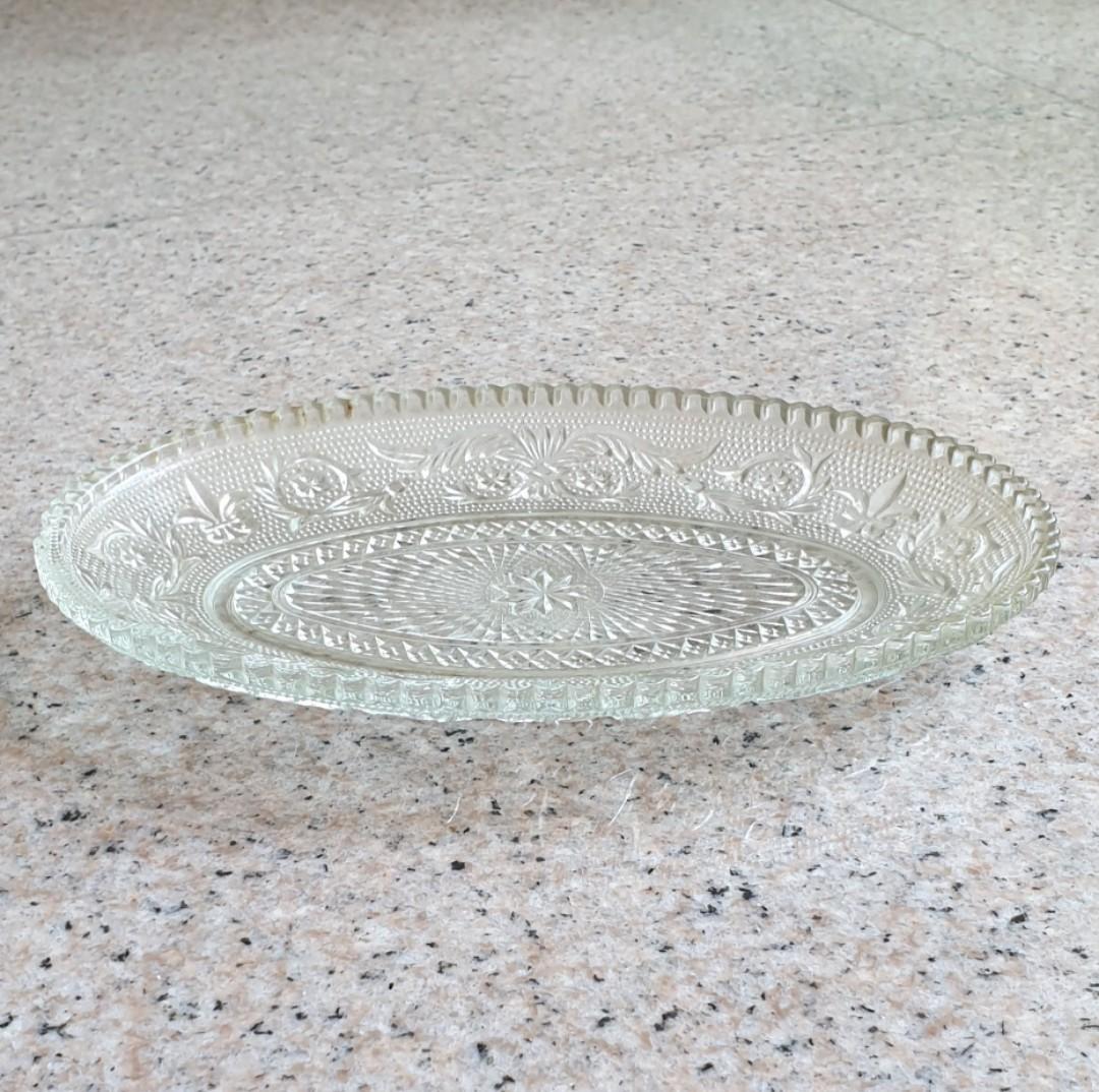 Vintage/Crystal glass oval plate, Furniture & Home Living, Kitchenware ...