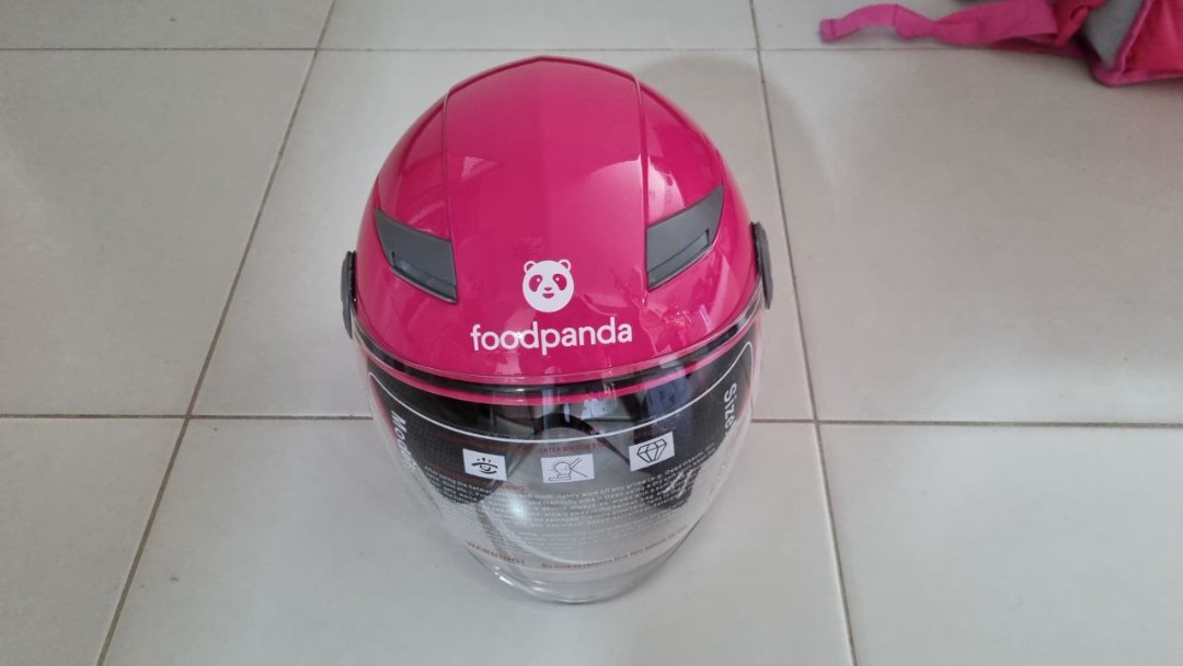 Foodpanda bike helmet, Motorcycles, Motorcycle Accessories on Carousell