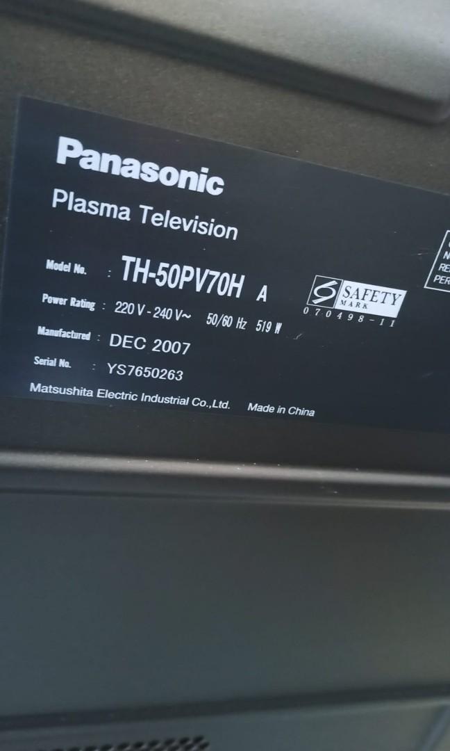 Panasonic Viera Plasma TV TH-50PV70H 50 inch, TV & Home Appliances, TV ...
