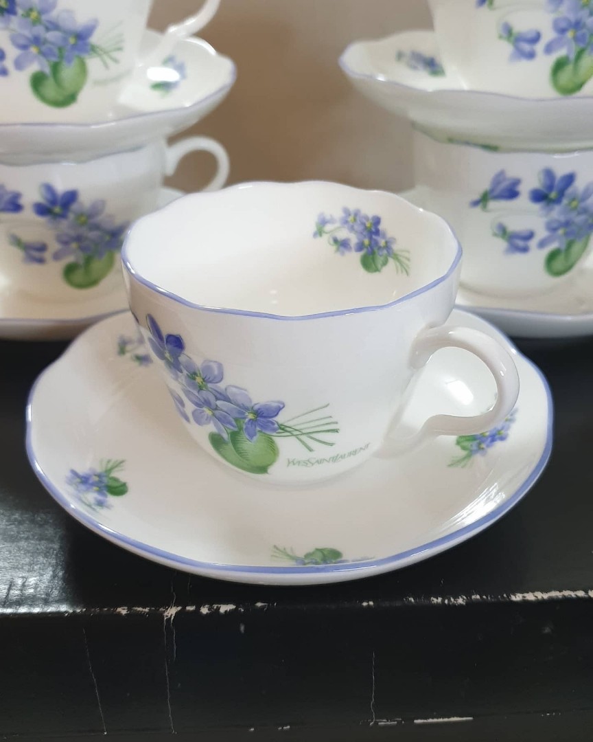 Rare Ysl Purple Floral Coffee Cup Set, Furniture & Home Living ...
