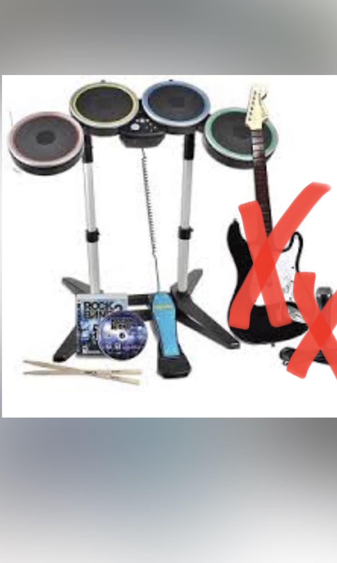Rock Band 2 rockband set guitar drums mic & PS3 games, Hobbies & Toys ...