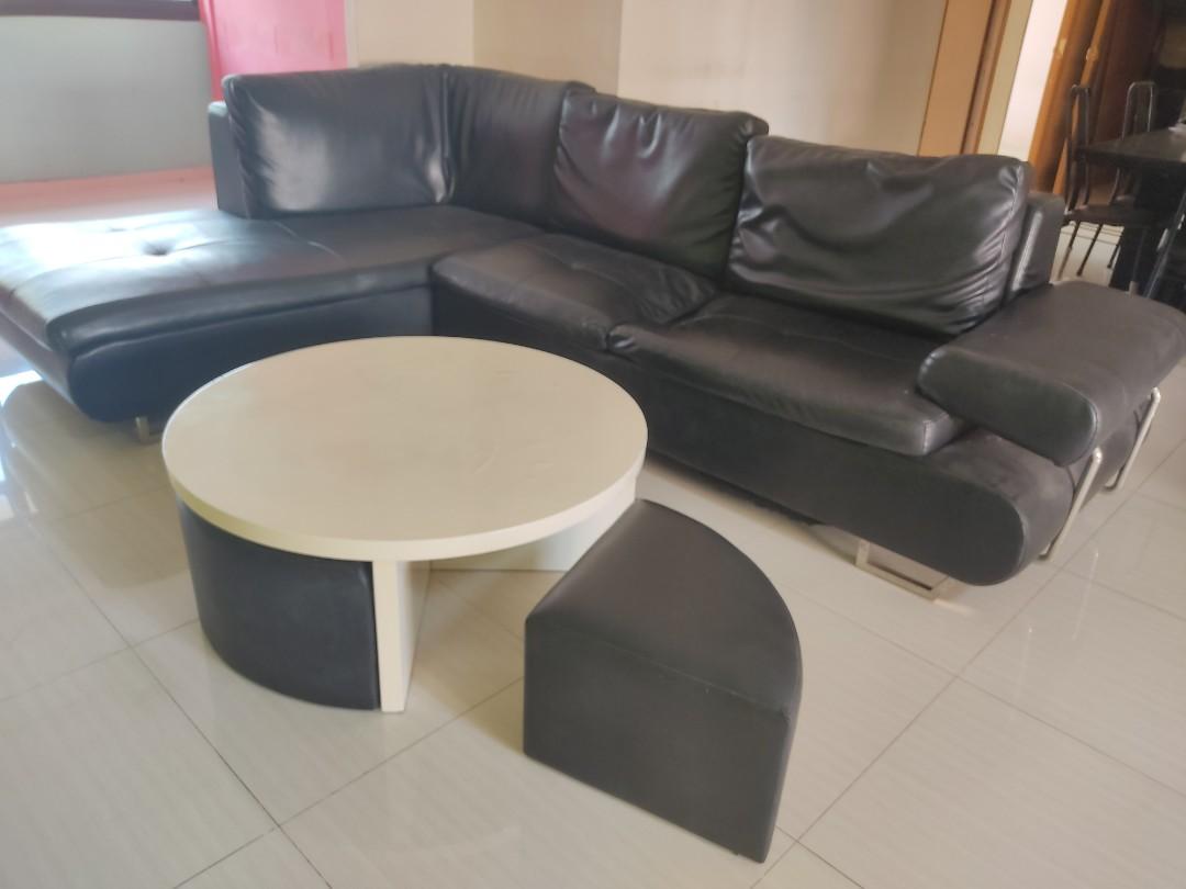 Sofa set with table and side stools, Furniture & Home Living, Furniture ...