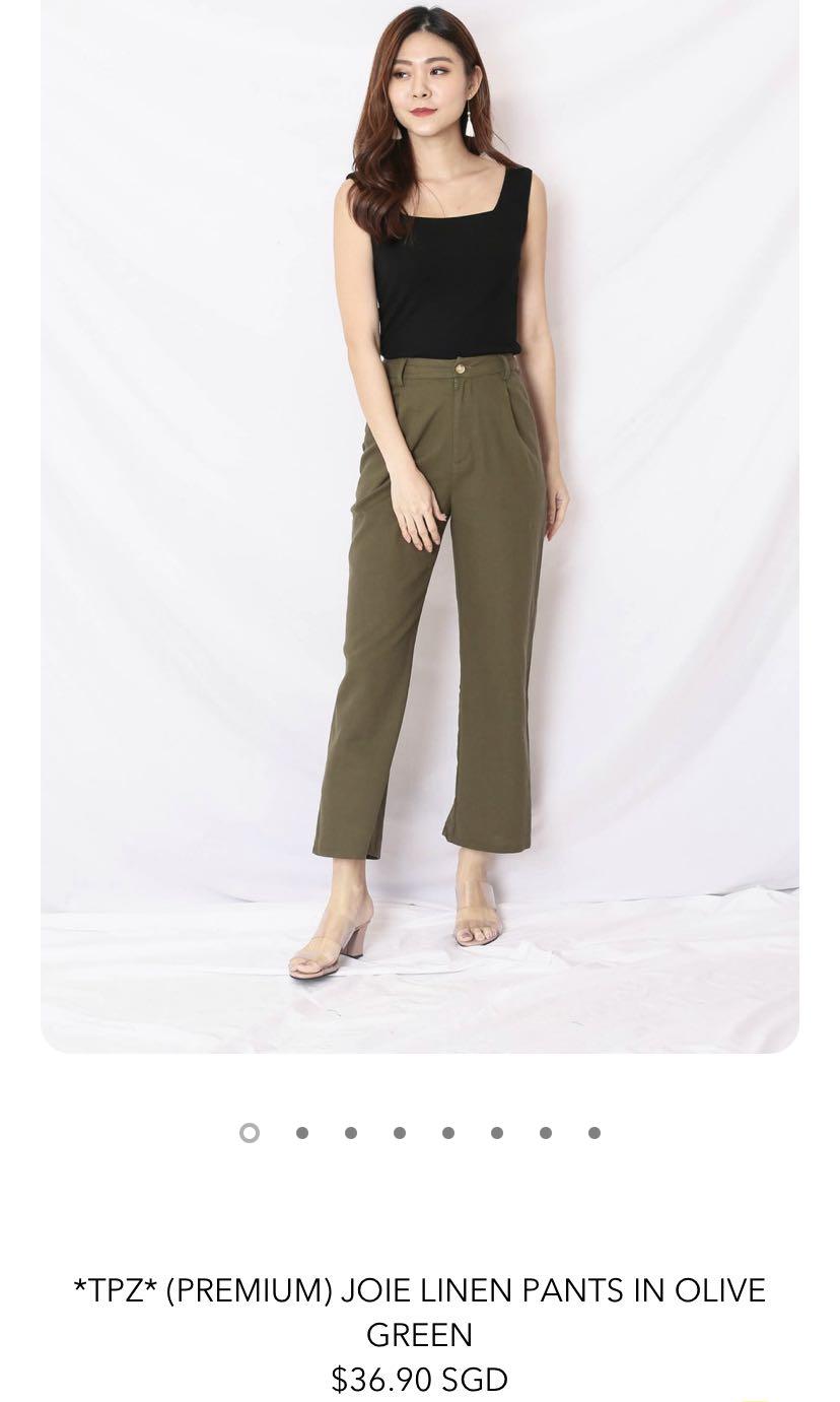 tpz joie linen pants in olive green, Women's Fashion, Bottoms, Jeans ...