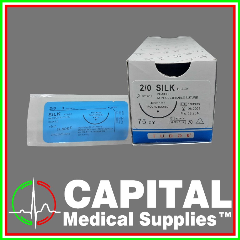 Tudor, Silk Black Braided Non Absorbable Suture, 2.0 Round, 1 pc ...