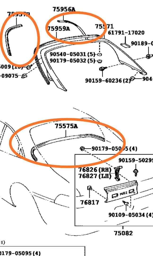 全新現貨 TOYOTA正廠 SW20 MR2尾玻璃膠邊全套三條, 汽車配件, 改裝、內外零件 - Carousell