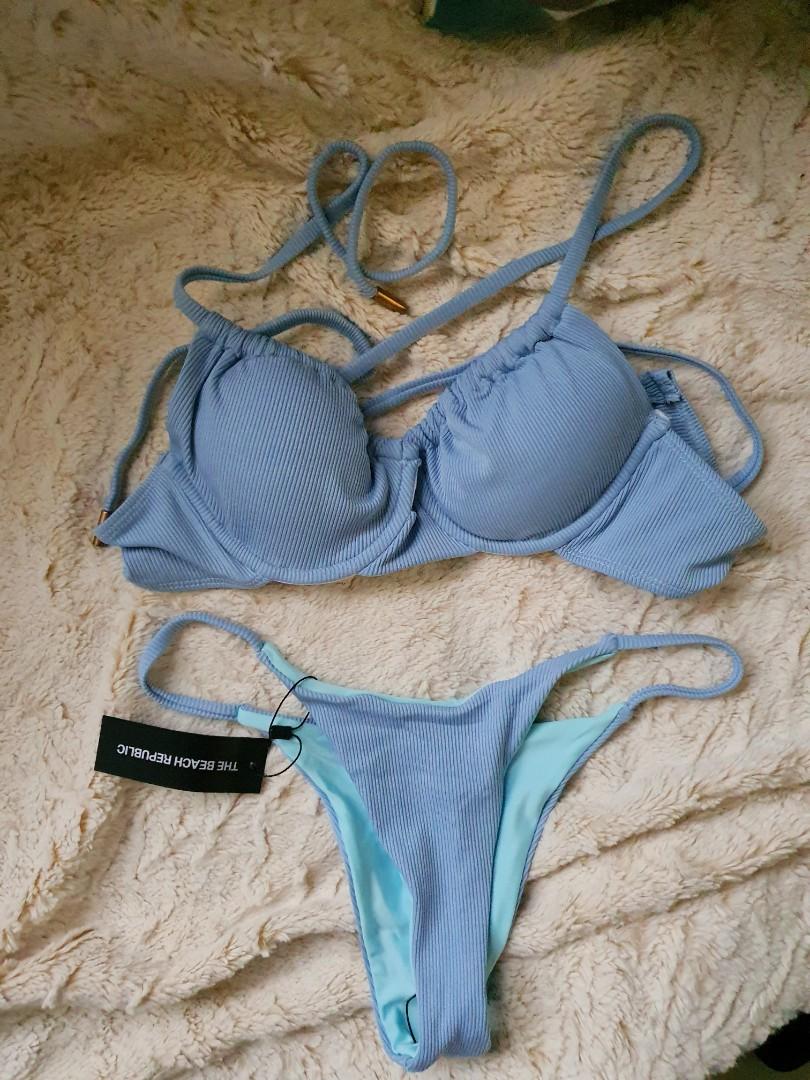 Blue Ribbed String Bikini, Women's Fashion, Swimwear, Bikinis ...