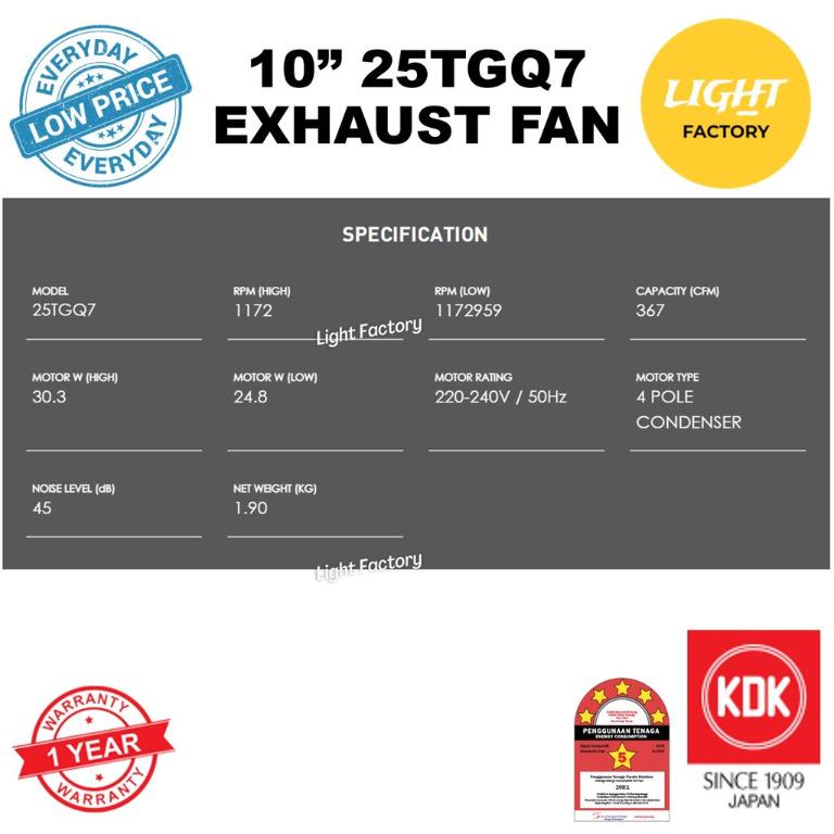 KDK Ceiling Ventilation Fan 25TGQ7 / Ceiling Mounted Exhaust Fan 10 ...