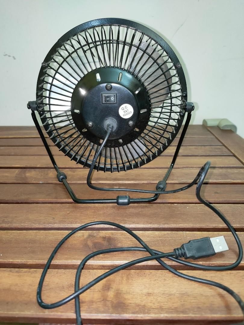 Large desktop USB power fan, metal frame with stand, on off switch on ...