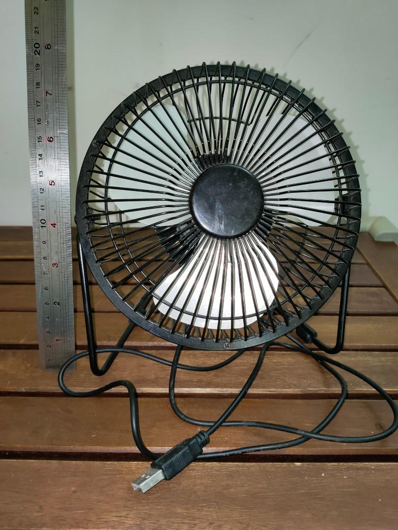 Large desktop USB power fan, metal frame with stand, on off switch on ...