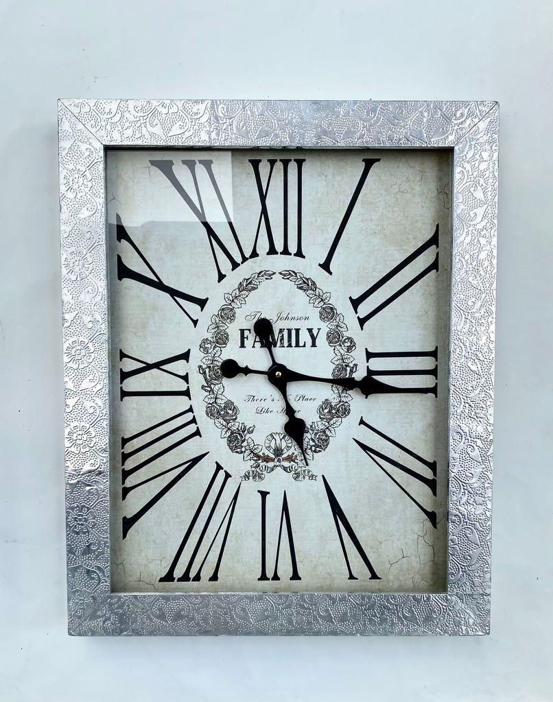 Large size rectangular silver embossed frame Roman wall clock ...