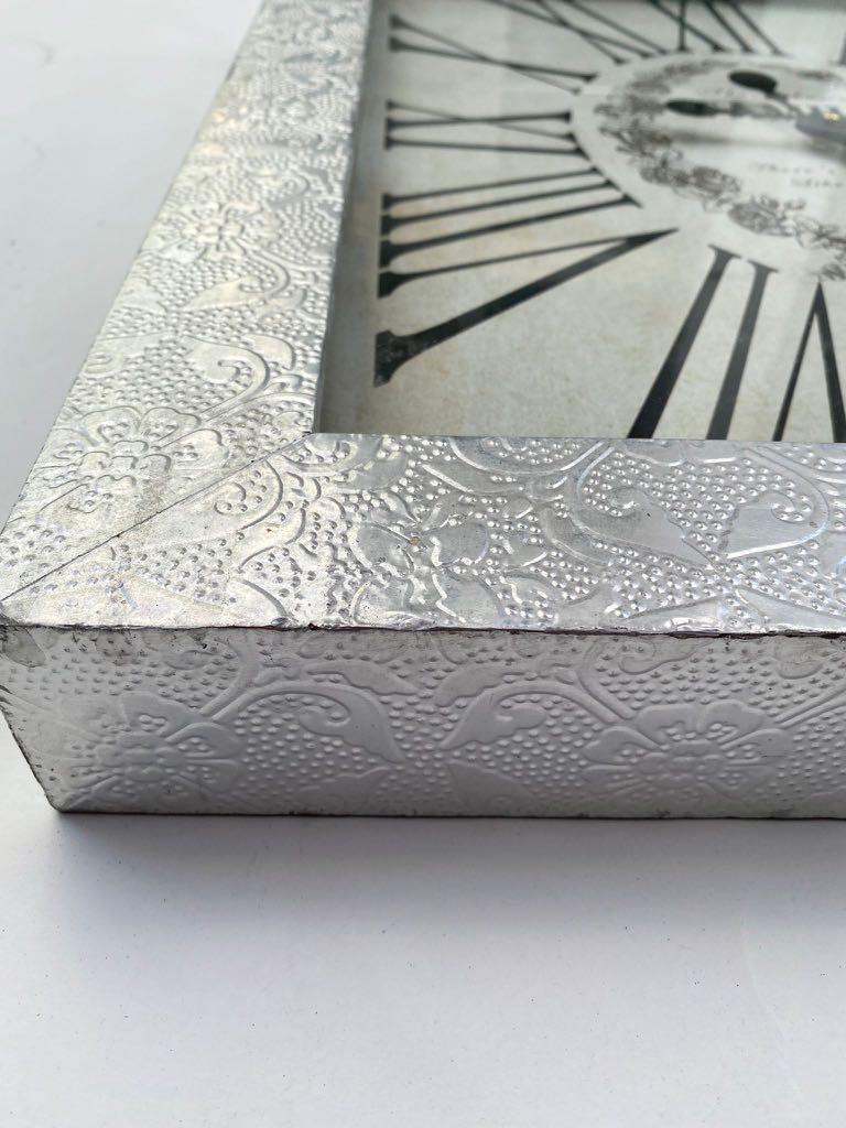 Large size rectangular silver embossed frame Roman wall clock ...
