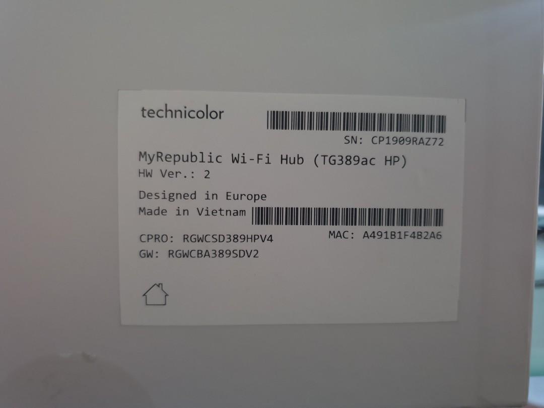 MyRepublic / technicolor Wifi Hub, Computers & Tech, Parts ...
