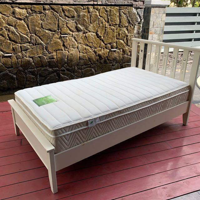 Single bed white color solid wood, Furniture & Home Living, Furniture ...