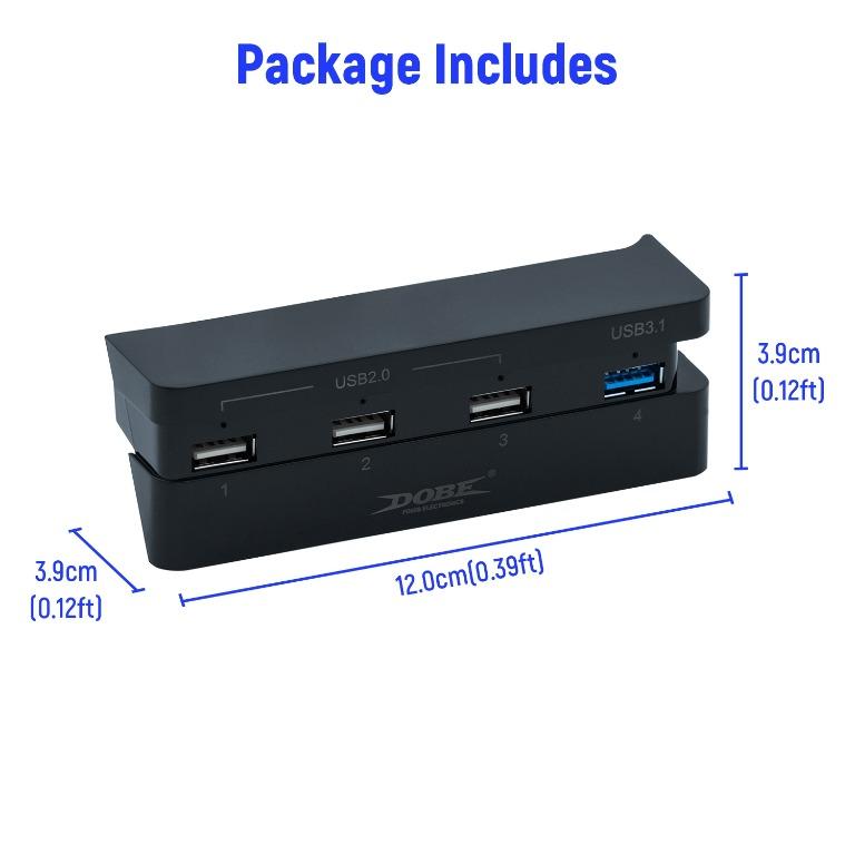 DOBE PS4 Slim適用 4端口USB Hub集線器 包括USB2.0 x 3 USB 3.1 x 1 即插即用 , 電子遊戲, 遊戲機 ...