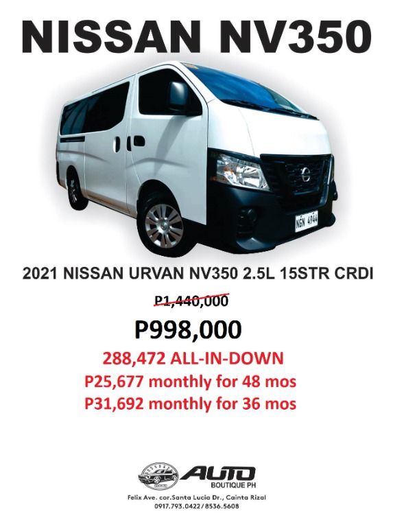 2021 NISSAN NV350 2.5L 15STR Manual, Cars for Sale, Used Cars on Carousell