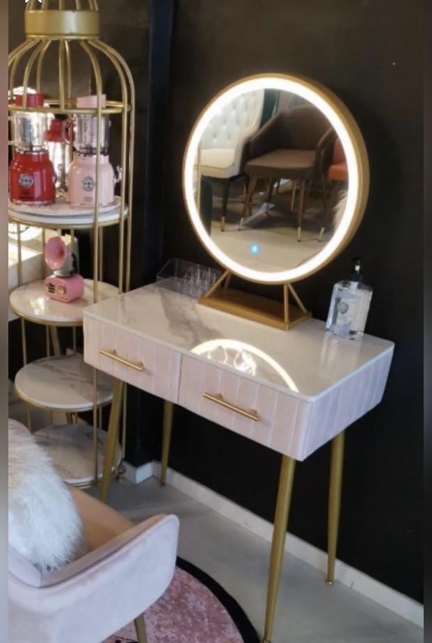 MARILOU Dresser Series - LUXURY Pink Velvet Dressing Table with Gold ...