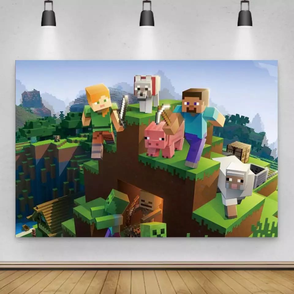 Minecraft party supplies - birthday party backdrop / party deco ...
