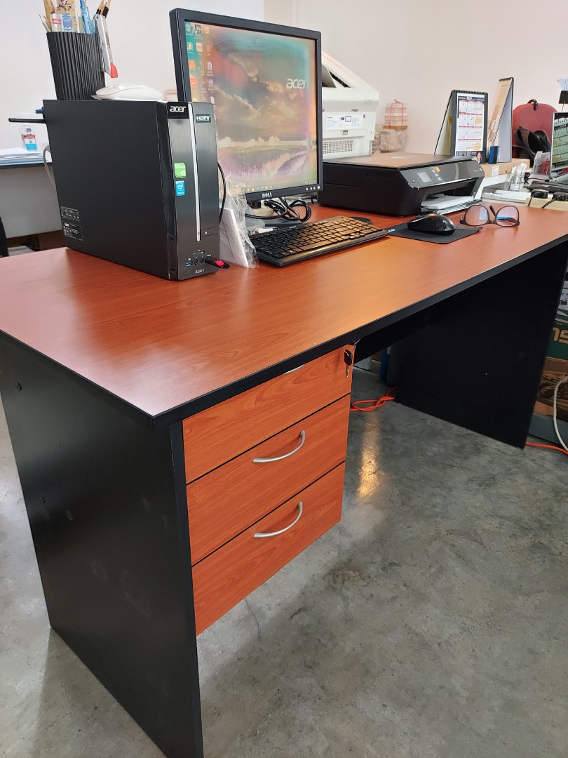 Office table with fixed drawers, Furniture & Home Living, Furniture ...