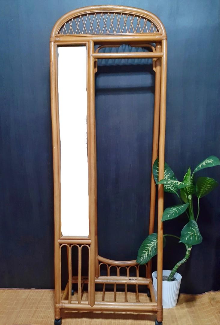Arc rattan clothes rack with mirror, Furniture & Home Living, Furniture ...