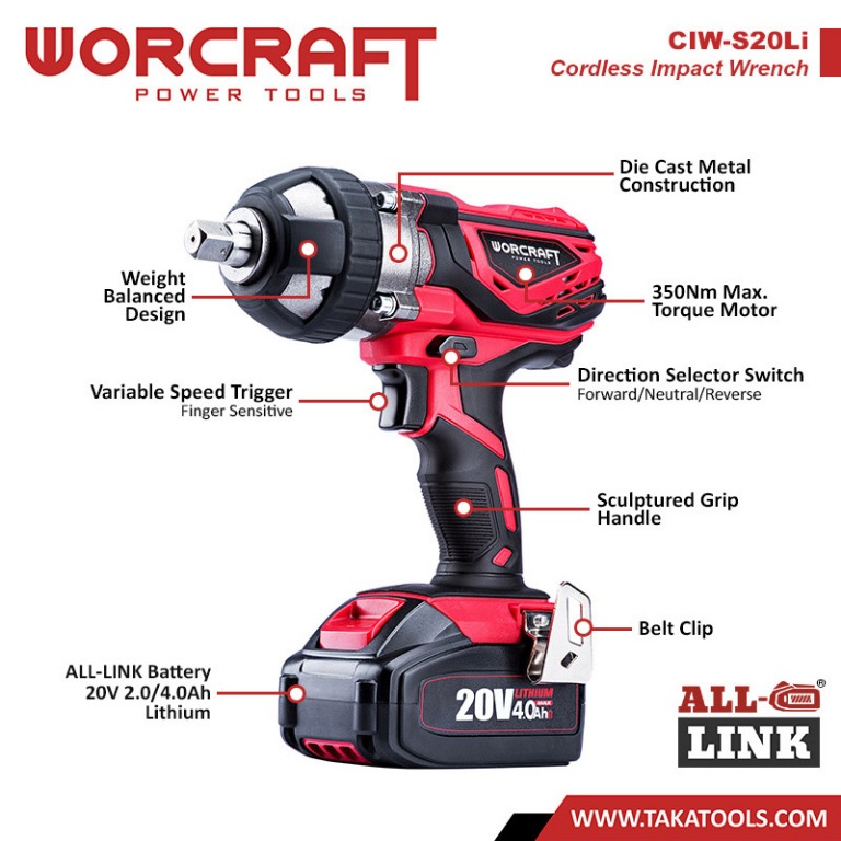 Worcraft ALL-LINK Cordless Impact Wrench (Tool only without battery and ...