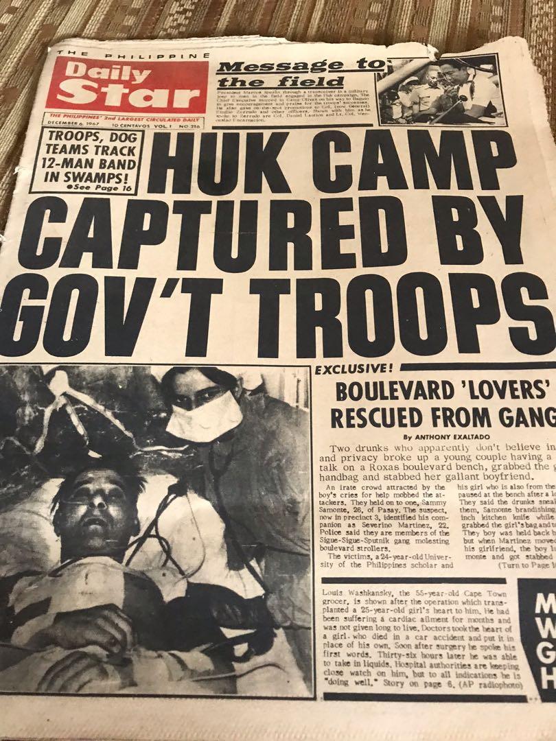 1967 Huk Captured Daily Star Newspaper, Hobbies & Toys, Memorabilia ...