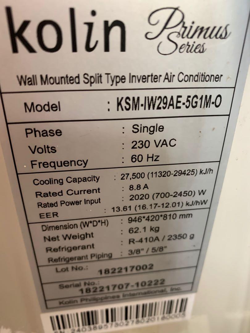 Kolin primus Inverter series 3hp, TV & Home Appliances, Air ...