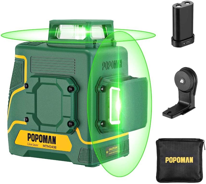 POPOMAN Laser Level Green 2x360°, Line laser rechargeable with Lithium ...