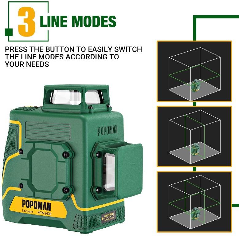 POPOMAN Laser Level Green 2x360°, Line laser rechargeable with Lithium ...